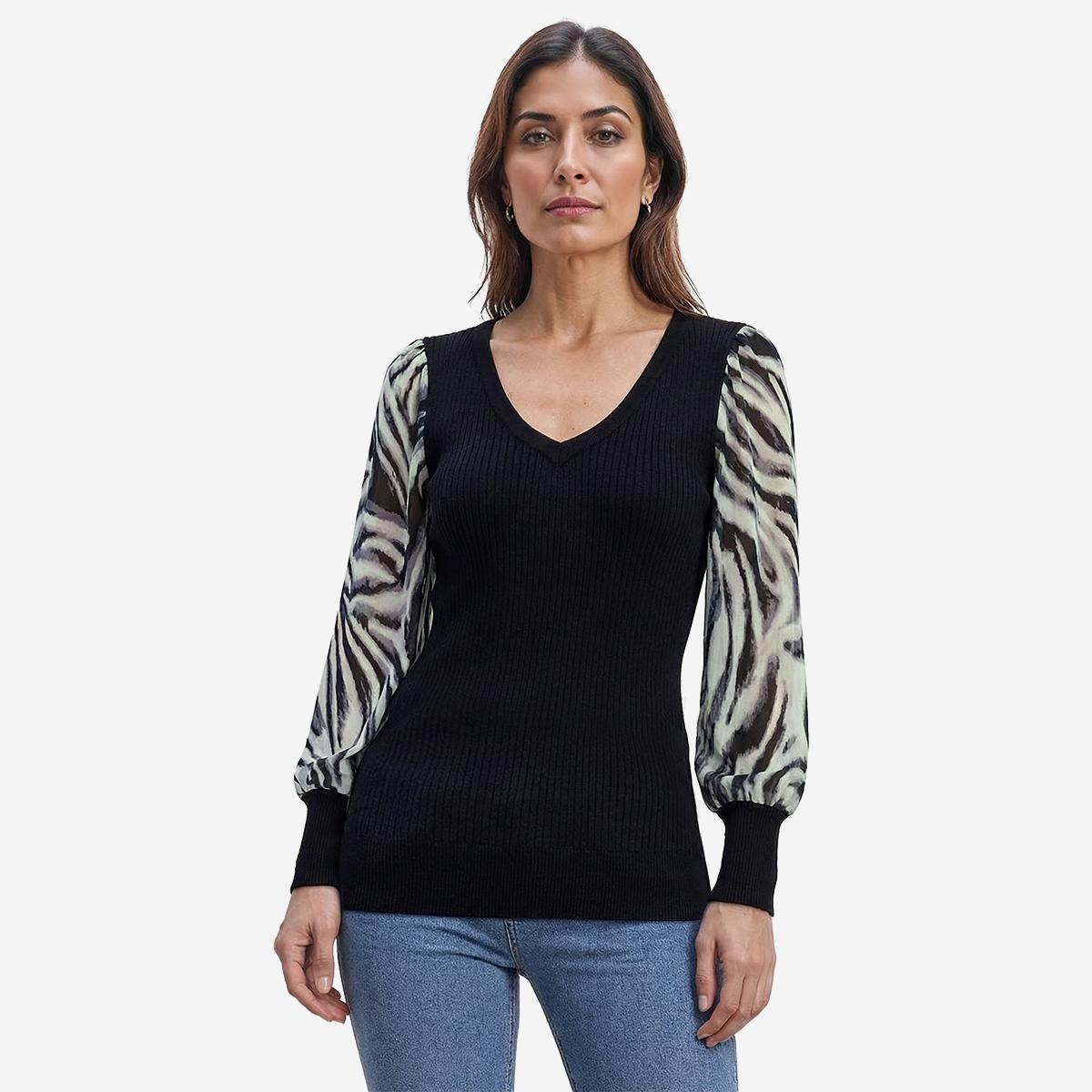 Click here for Womens Zac & Rachel Long Sleeve Zebra V Neck Sweat... prices